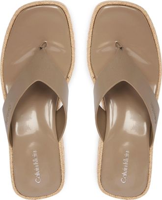 Calvin Klein Zehentrenner Calvin Klein Block Heel Espa 50 Thong Lth HW0HW02902 Braun