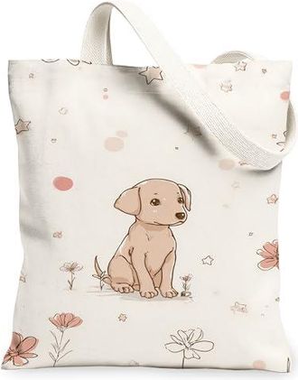 Generic Sacs fourre-tout en toile motif floral pour chien, sacs d&eacute;picerie r&eacute;utilisables, sacs d&eacute;picerie durables, l&eacute;gers, lavables, cr&egrave;me, 13x15 Inch
