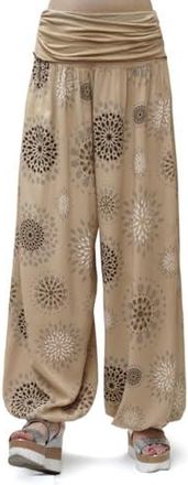 Glamexx24 Pantalons décontractés Sarouel légers pour Femmes Pantalons décontractés Pantalons dété avec Beaucoup de Motifs,Chameau,XL-3XL