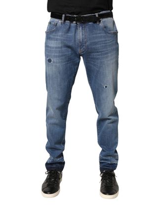 Dolce & Gabbana Mens Blue Tattered Skinny Cotton Denim Jeans Elastane Clothing
