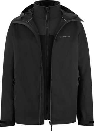 Kapten & Son Everyday 3in1 Jacket All Black XL | Regenjacke Damen & Herren Schwarz mit herausnehmbarer Fleecejacke | Outdoor Jacke mit 10.000 mm Wassers&auml;ule, aktun