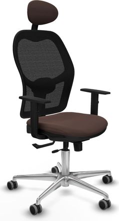 Piqueras y Crespo Stuhl f&uuml;r lange Arbeitsstunden mit 1D-Armen, h&ouml;henverstellbarer Lendenwirbelst&uuml;tze und festem Kopfteil, ausgestattet mit Syncro/Traslack. Schwarz/Dunk