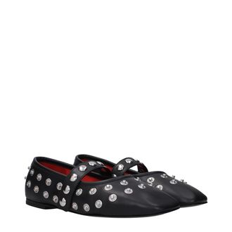 Stella McCartney Womens Black Leather Ballet Flats