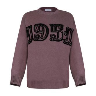 Max Mara Femme, Pulls, Violet, Taille: 36 FR Pull en laine et cachemire à motif floqué