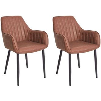 Beliani Esszimmerstuhl 2er Set WELLSTON Kunstleder Braun