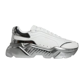 Dolce & Gabbana Homme, Chaussures, Blanc, Taille: 40 EU Blanc Argent Baskets Basses Semelle en Caoutchouc