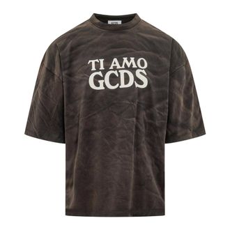 GCDS Gcds, Homme, Tops, Brun, Taille: L T-Shirt Ti Amo avec Imprim&eacute; Avant