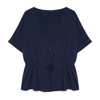Fiorella Rubino Femme, Blouses et Chemises, Bleu, Taille: 38 FR Blouse en viscose avec cordon de serrage &agrave; la taille