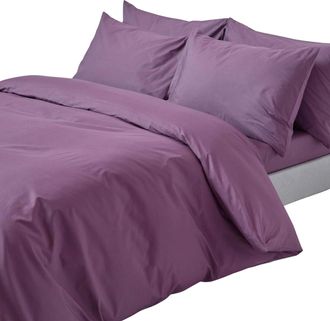 Homescapes 3-teiliges Perkal-Bettwäsche-Set lila aus 100% ägyptischer Baumwolle, 1 Bettbezug 200x200 cm & 2 Kissenbezüge 48x74 cm