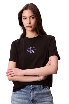 Calvin Klein T-Shirt Manches Courtes Femme Classic Logo Tee en Coton, Noir (Black), M