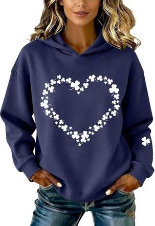 Generic HUIFUAO Sweat &agrave; capuche pour la Saint-Patrick pour femme - Imprim&eacute; tr&egrave;fle amusant - Motif coeur - Costume irlandais de la St Paddys - Vert - Chemises 