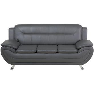 Beliani Canap&eacute; Design 3 Places en Cuir PU Gris Convenable pour Chaque Salon Moderne Beliani