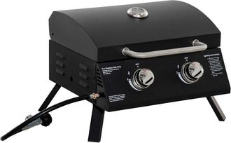 OUTSUNNY Barbecue gaz de table transportable pieds pliables - 2 br&ucirc;leurs 5 kW - barbecue gaz de camping - grille de cuisson, r&eacute;ceptacle graisse