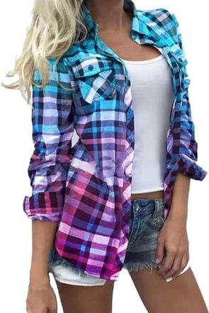 Generic Cardigan &agrave; manches longues pour femme - Imprim&eacute; &agrave; carreaux num&eacute;riques - Multicolore, vert menthe, M