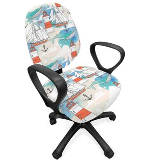 Abakuhaus Leuchtturm Bürostuhl Schonbezug, Seewal Boote, dekorative Schutzhülle aus Stretchgewebe, Blau Rot