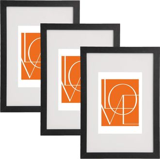 Woltu Bilderrahmen 21x29,7 cm A4, Fotorahmen zum vertikalen oder horizontalen Aufhängen/Aufstellen, Holzrahmen mit Passepartout, Set of 3 Posterrahmen Colla