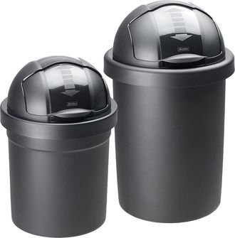 Rotho Roll Bob 2er-Set runder M&uuml;lleimer mit Deckel, BPA-frei, schwarz, 10l und 30l