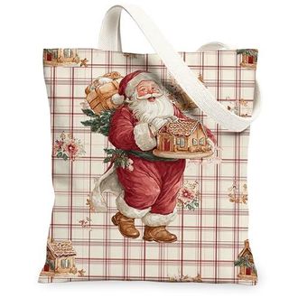 Generic Sacs fourre-tout festifs en toile, joli motif de vacances, sacs de courses r&eacute;utilisables, confortables de style vintage l&eacute;ger et lavable pour cadeaux,