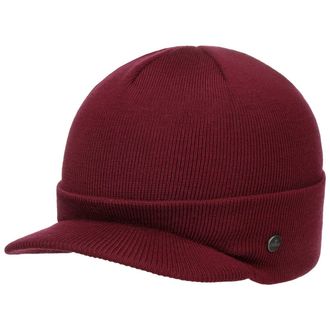 Lierys Fine Merino Strickcap Damen Herren Winterm&uuml;tze aus Merinowolle M&uuml;tze mit Schirm Herbst Winter Bordeaux One Size