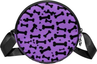 Generic Petit sac &agrave; bandouli&egrave;re rond pour femme, motif os de chien, sac &agrave; dos avec fermeture &eacute;clair, bretelles r&eacute;glables, sac &agrave; main rond d&eacute;contract&eacute; pour fem