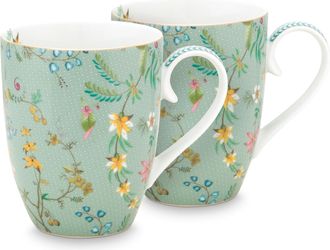 Pip Studio Jolie Flowers Blue Becher mit Henkel Gross Set2