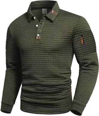 Generic Polo de golf décontracté à manches longues pour homme avec poche latérale, Vert kaki, XXL