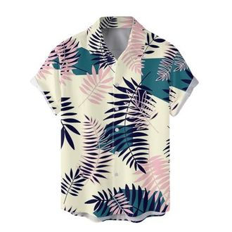 Generic Chemise hawa&iuml;enne d&eacute;t&eacute; &agrave; manches courtes pour homme - Motif palmier hawa&iuml;en - D&eacute;contract&eacute;e - Cara&iuml;bes - Chemise boutonn&eacute;e amusante - Motif de croisi&egrave;r