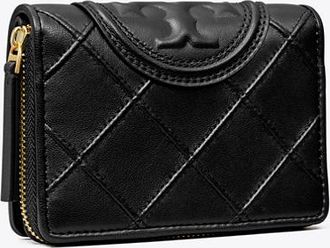 Tory Burch Damen Weiche, aufklappbare Fleming Geldb&ouml;rse in Schwarz