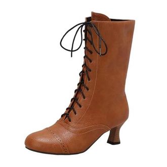 Generic Bottes &agrave; lacets pour femme - Bout rond - &Eacute;l&eacute;gantes - Style r&eacute;tro - Couleur unie - Similicuir - Confortables - Pour le bureau et les f&ecirc;tes, jaune, 38.5