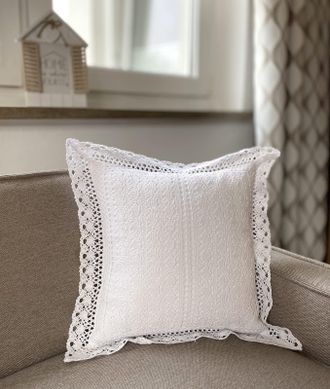Heimtexland Häkelspitze Deko Kissen Baumwolle Weiß Häkelborte Landhaus Häkelkissen Typ793 Kissenhülle 40 x 40 cm
