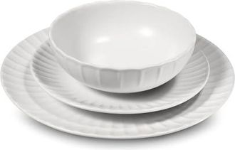 Medard De Noblat Service de vaisselle - Colette - Gr&egrave;s - Lot de 18 assiettes - Blanc