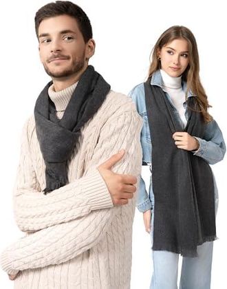 Qualicoq Echarpe Longue Hiver et Mi-saison - Made in France - Echarpe Homme et Echarpe Femme top El&eacute;gance - 16 Couleurs Unies - Confort et Douceur (Gris fonc&eacute;)