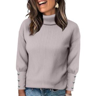 Generic Pull Femme Hiver Chaud col Montant D&eacute;contract&eacute; Manche Longue Couleur Unie Jumper Pull Femme Chic et El&eacute;gant Mode Ample Sweatshirts Gris