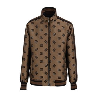 Dolce & Gabbana Monogramm-Zip-Jacke mit Rippstrickbesatz - - Jackets - Herren - Braun - L