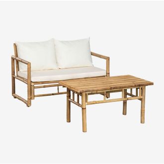 Sklum Sklum - Ensemble de jardin avec canap&eacute; 2 places et table basse 90x50 cm en bambou Livayna