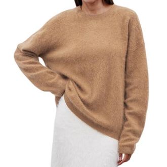 Generic Chandail à fourrure décontracté à manches longues pour femme, léger et pelucheux - Chandail confortable à col rond en polaire douce, marron, S