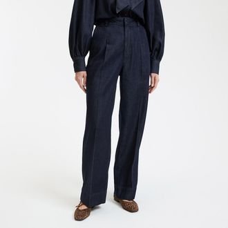 La Redoute Collections Pantalon Large Denim Taille Haute Plis Marqu&eacute;s