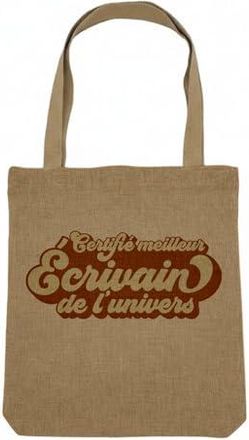 Fabulous Sac Shopping Tote Bag Aspect Lin - Certifi&eacute; meilleur Ecrivain de lunivers Litterature Poesie Art - Sac de Courses Toile Epaisse 360g Beige Naturel Cab