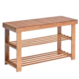 Generic Schuhregal aus Bambus mit 2 Ebenen, 70 x 27 x 45 cm, belastbar bis 100 kg, natürlicher Schuh für Eingangsbereich oder Schrankaufbewahrung