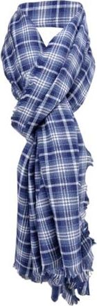 TigerTie écharpe en bleu foncé blanc à carreaux avec franges - taille 180 x 50 cm