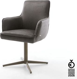 DELIFE Drehstuhl Heira-Flex mit Armlehnen Mikrofaser Anthrazit Vintage Fu&szlig;kreuz Effektfinish Titan 360&deg; drehbar Taschenfederkern, Esszimmerst&uuml;hle