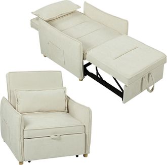 HOMCOM Schlafsessel 3 in 1 Umwandelbarer Sessel mit Bettfunktion, Verstellbarer R&uuml;ckenlehne, Breiter Sitzfl&auml;che, Schlafsofa mit Lendenkissen, Seitentasche, C