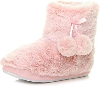 Ajvani Femmes hiver pompon doubl&eacute; de fourrure confort tricot&eacute; bottines chaussons pantoufles pointure 6 39