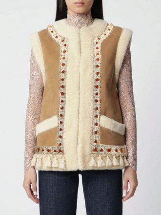 Valentino Garavani Gilet en fourrure dagneau avec broderies et pampilles
