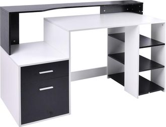 HOMCOM Homcom - Bureau informatique multimédia design multi-rangements 137 l x 55 l x 92 h cm noir et blanc