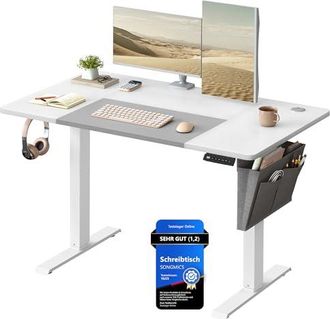 Songmics H&ouml;henverstellbarer Schreibtisch elektrisch, 120 x 60 cm, stufenlos verstellbar, Memory-Funktion mit 4 H&ouml;hen, wolkenwei&szlig;-Taubengrau LSD015W02
