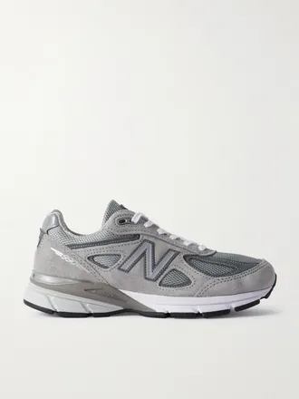 New Balance 990v4 Sneakers Aus Veloursleder Und Mesh Mit Lederbes&auml;tzen - Grau