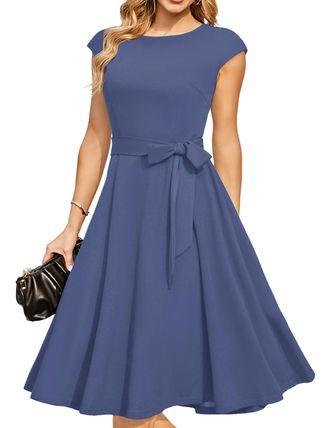 Dresstells Cocktailkleid Damen Festliche Kleider 1950er Knielang Rockabilly Hochzeitkleid Abendkleid Kurz Swing Partykleid Vintage Petticoat Kleid Greyblue 3XL