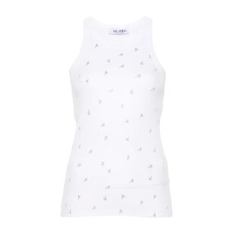 The Attico Femme, Tops, Blanc, Taille: 36 FR D&eacute;bardeur avec logo en strass