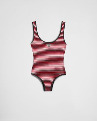 Prada Einteiliger Badeanzug aus gestreiftem Interlock-Jersey